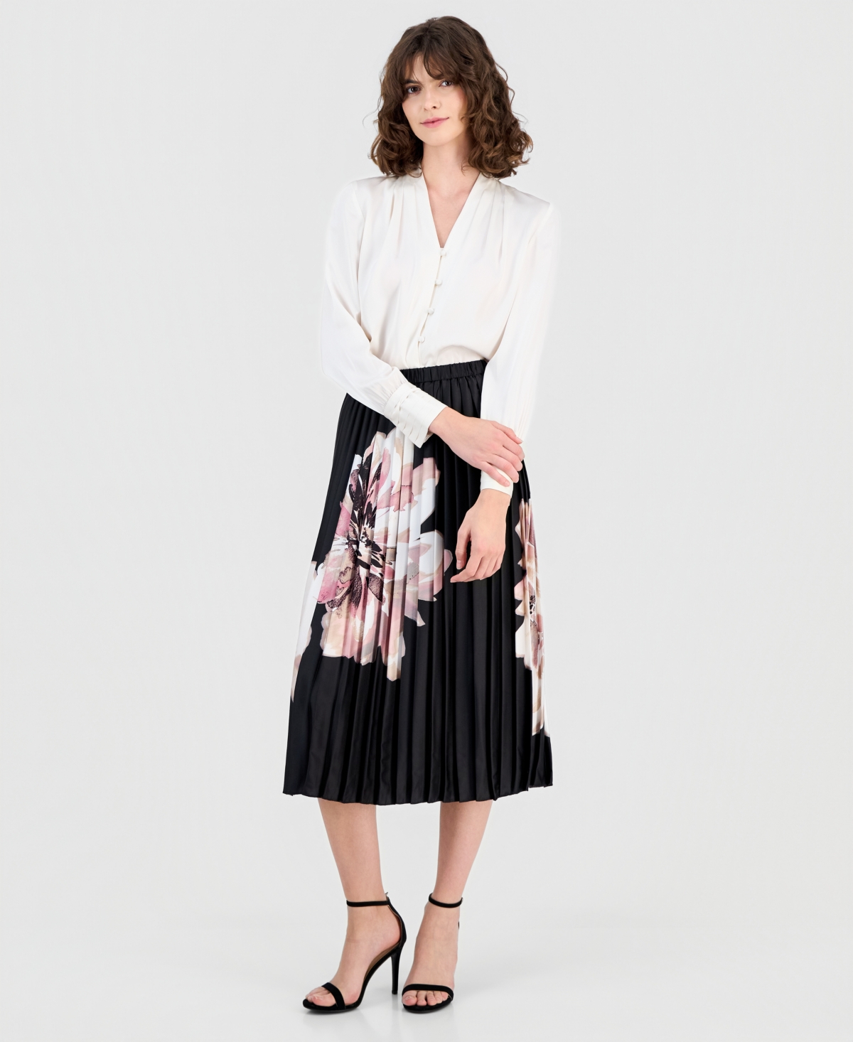 Click here for Anne Klein Womens Printed Pleated Midi Skirt - Ann... prices