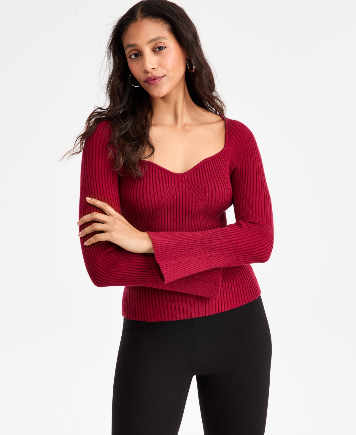 Click here for Bar Iii Womens Sweetheart-Neck Bustier Ribbed Swea... prices