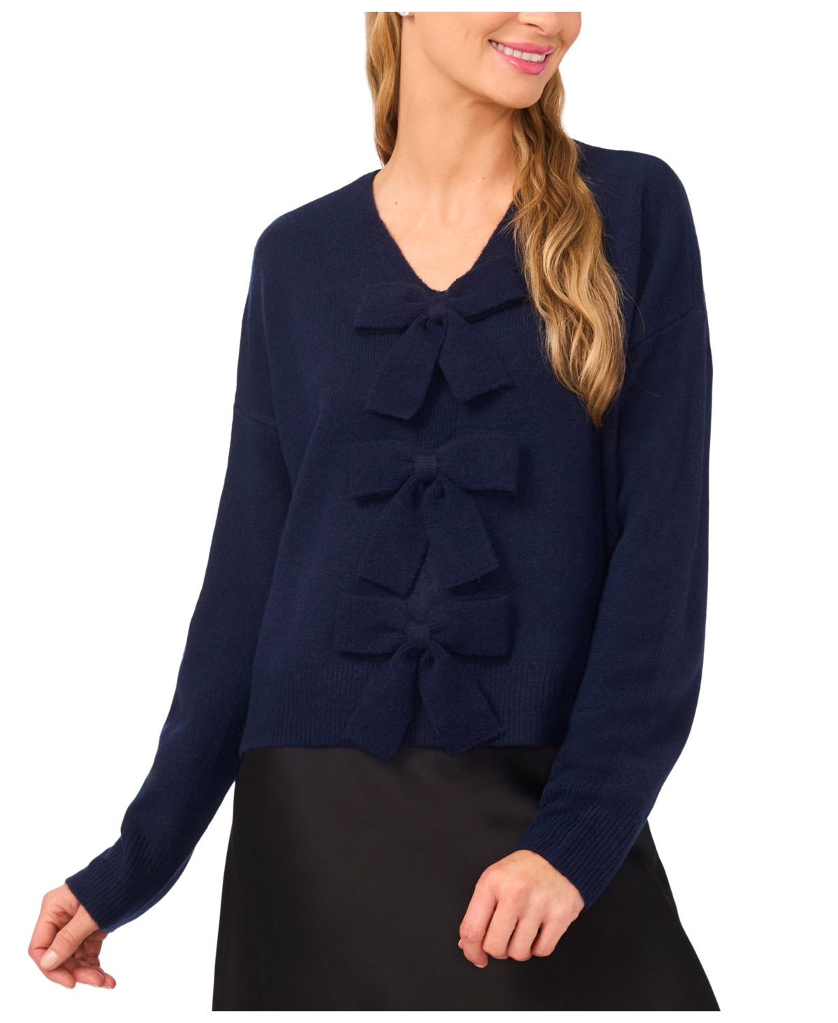 Click here for CeCe Womens Bow Detail V-Neck Sweater - Classic Na... prices