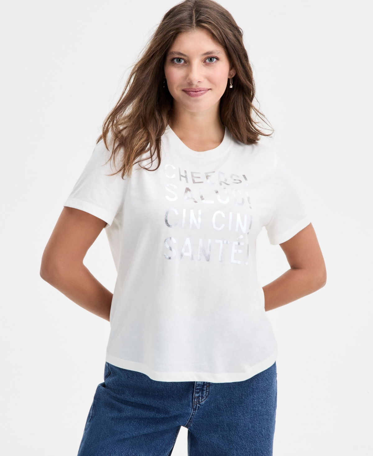 Click here for On 34th Womens Knit Short-Sleeve Cheers Graphic T-... prices