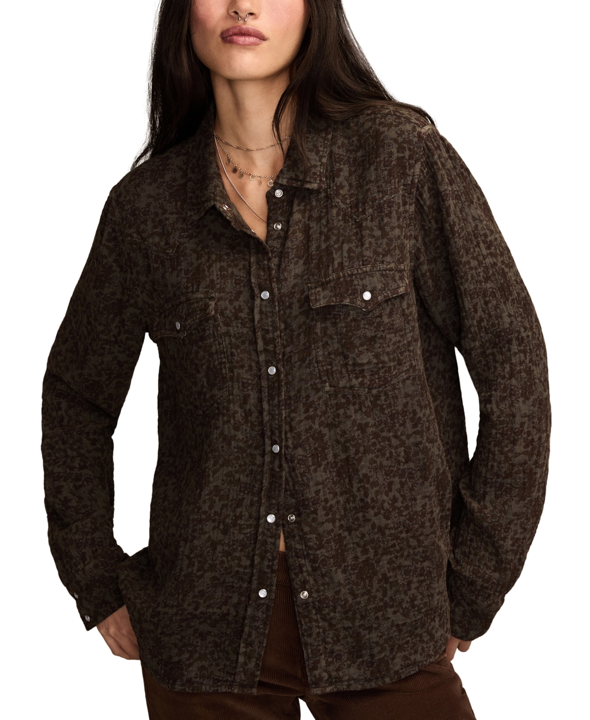 Click here for Lucky Brand Womens Printed Western Button Down Top... prices