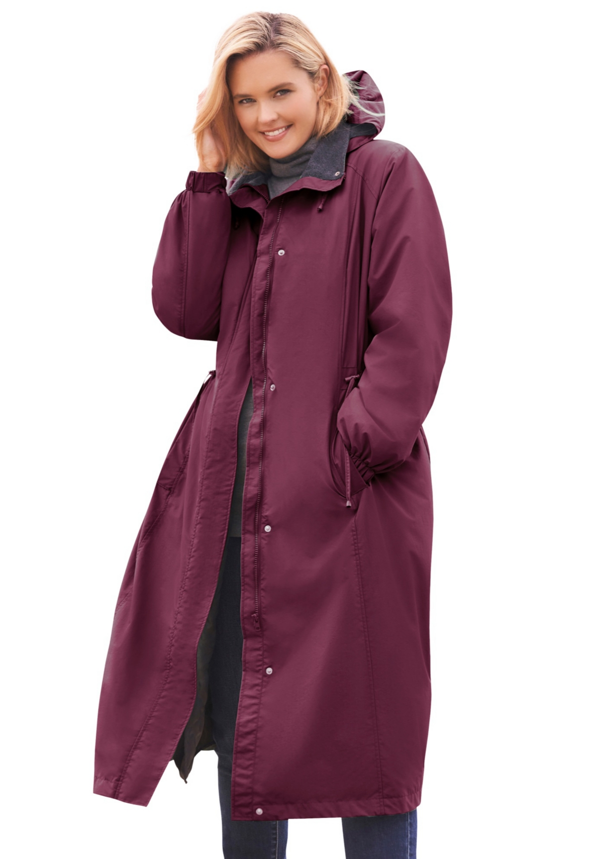 Click here for Woman Within Plus Size Long Hooded Taslon Jacket -... prices