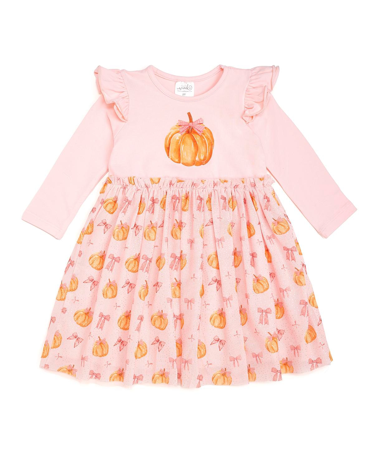 Sweet Wink Toddler Girls Coquette Pumpkin Long Sleeve Tutu Dress - Multicolor