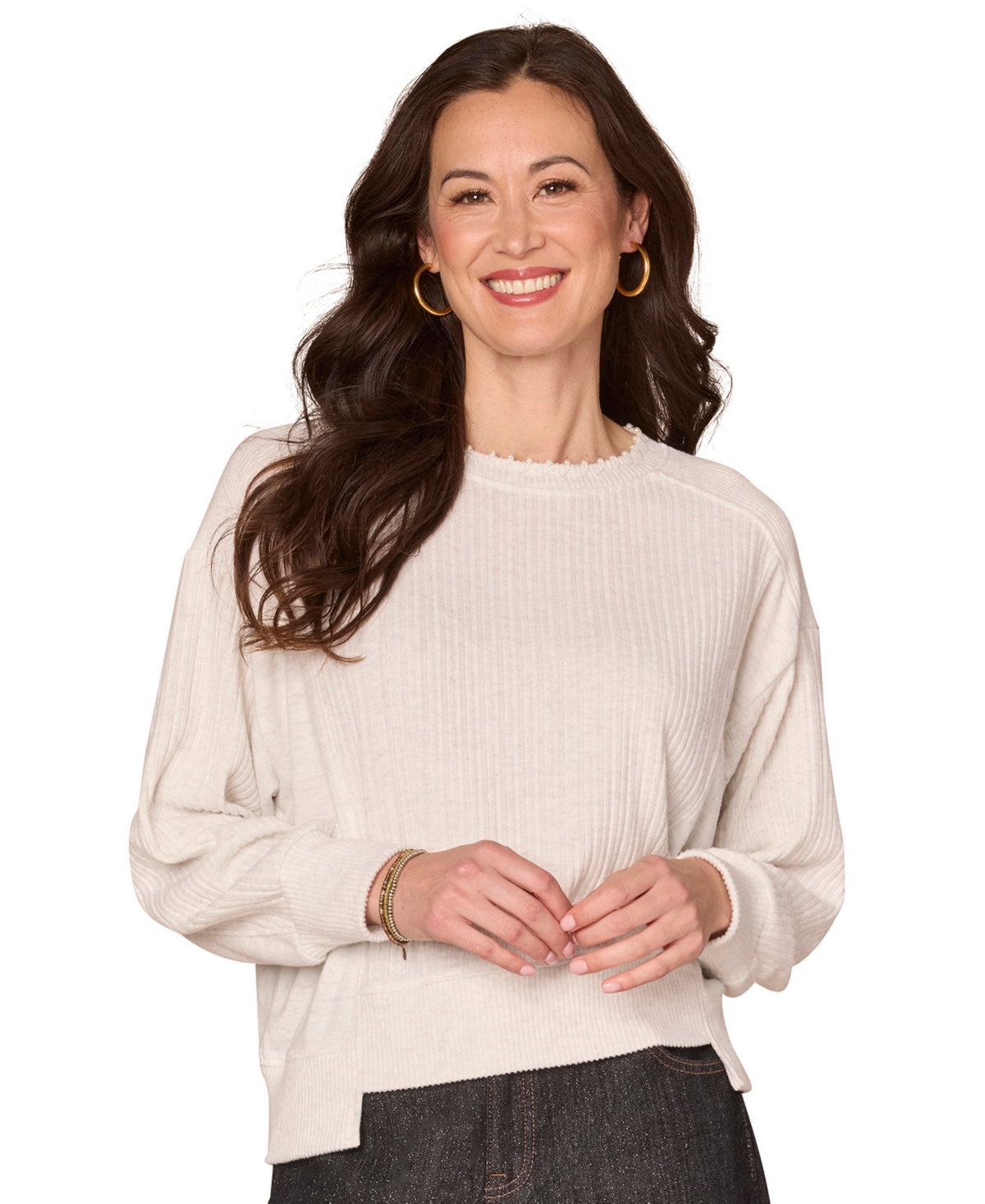 Click here for Democracy Petite Long Sleeve Mixed-Media Scoop Nec... prices