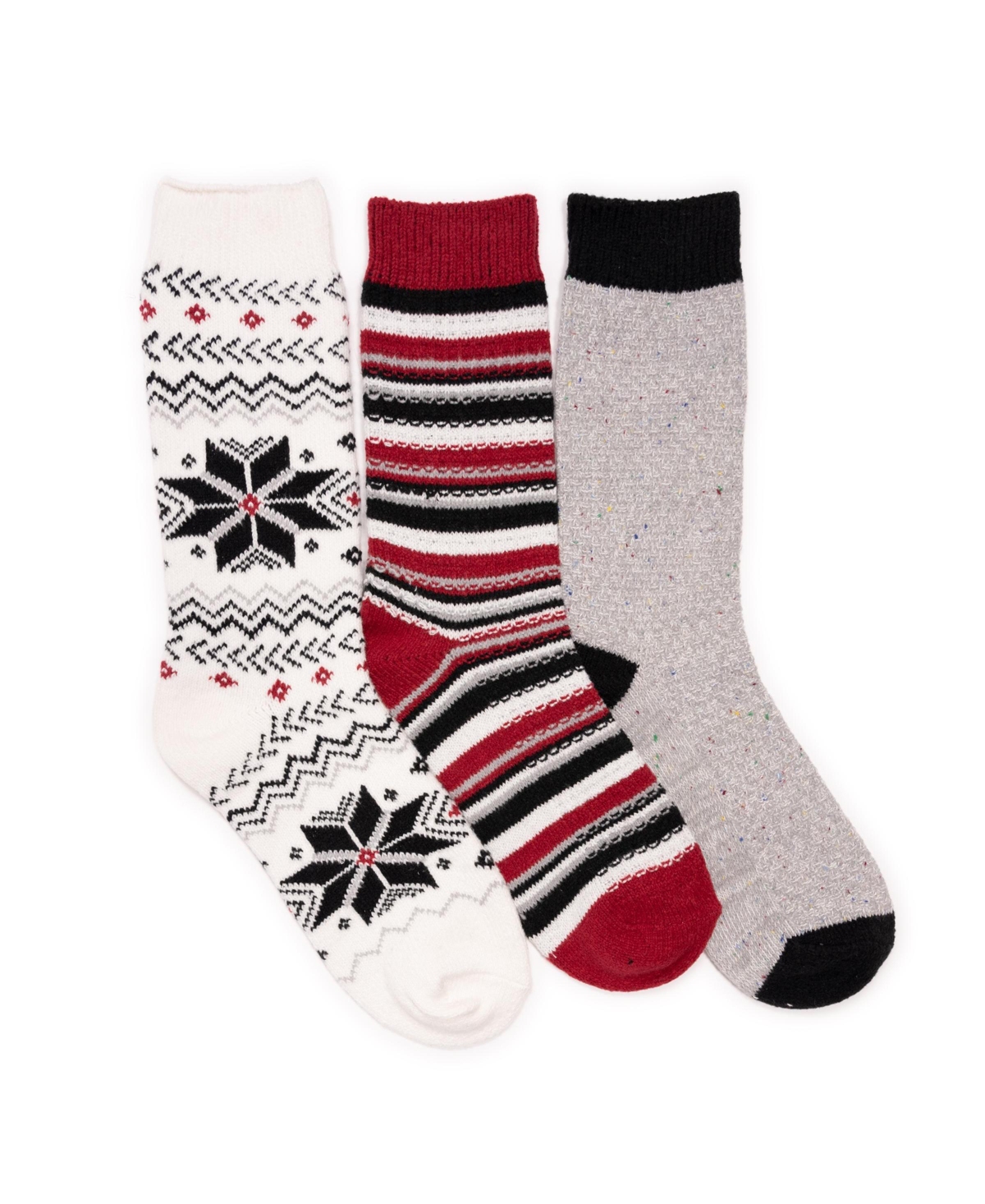 Click here for Muk Luks Womens Boot Socks 3 Pair Pack - Ivory/red... prices