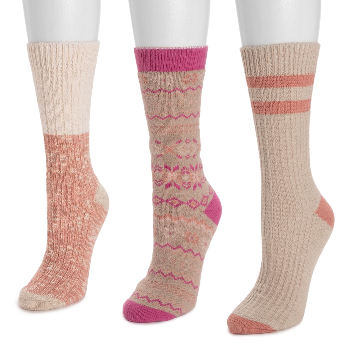 Click here for Muk Luks Womens Boot Socks 3 Pair Pack - Pink/neut... prices