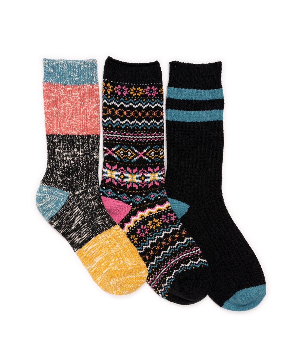 Click here for Muk Luks Womens Boot Socks 3 Pair Pack - Black/mul... prices