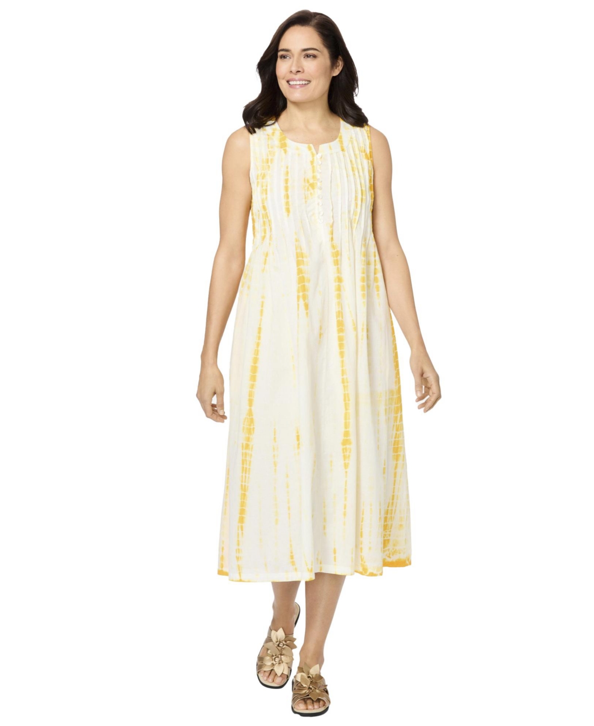 Click here for Woman Within Plus Size Sleeveless Pintuck Tie-Dye... prices