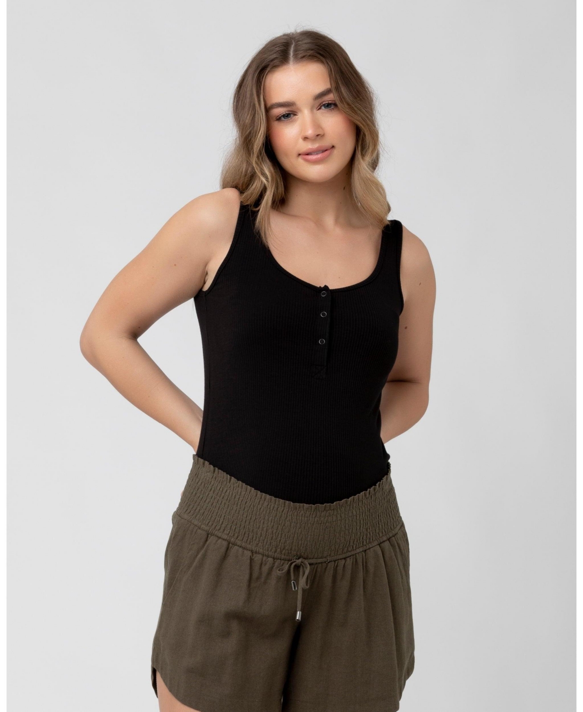 Click here for Ripe Maternity Izzy Button Down Rib Tank in Black... prices