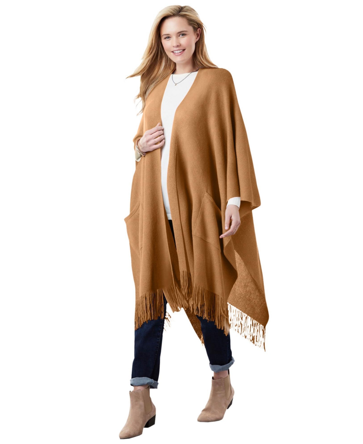 Click here for Woman Within Womens Within Fringed Cape - Classic... prices