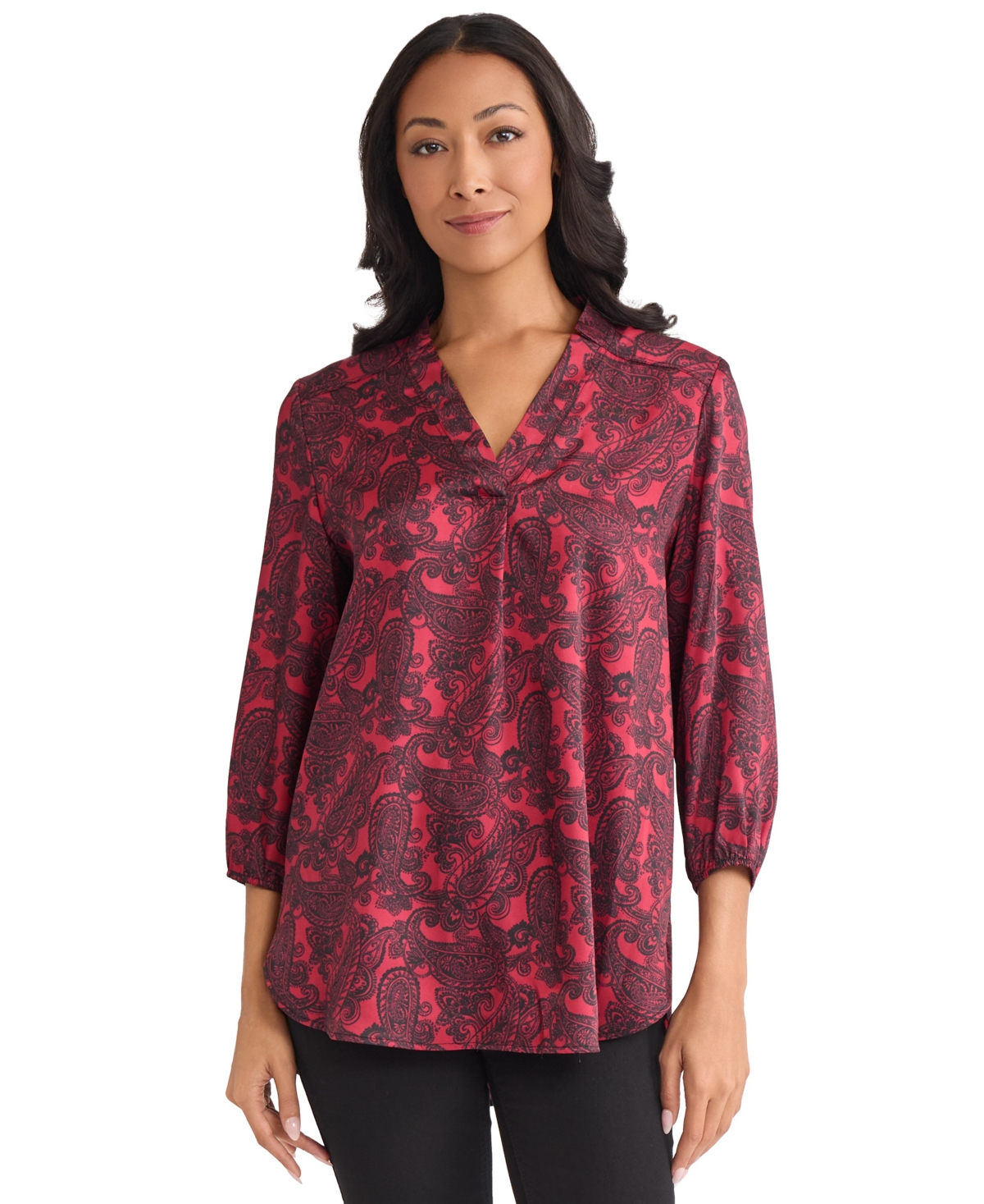 Click here for Jones New York Womens V-Neck Top - Venetian Red Mu... prices