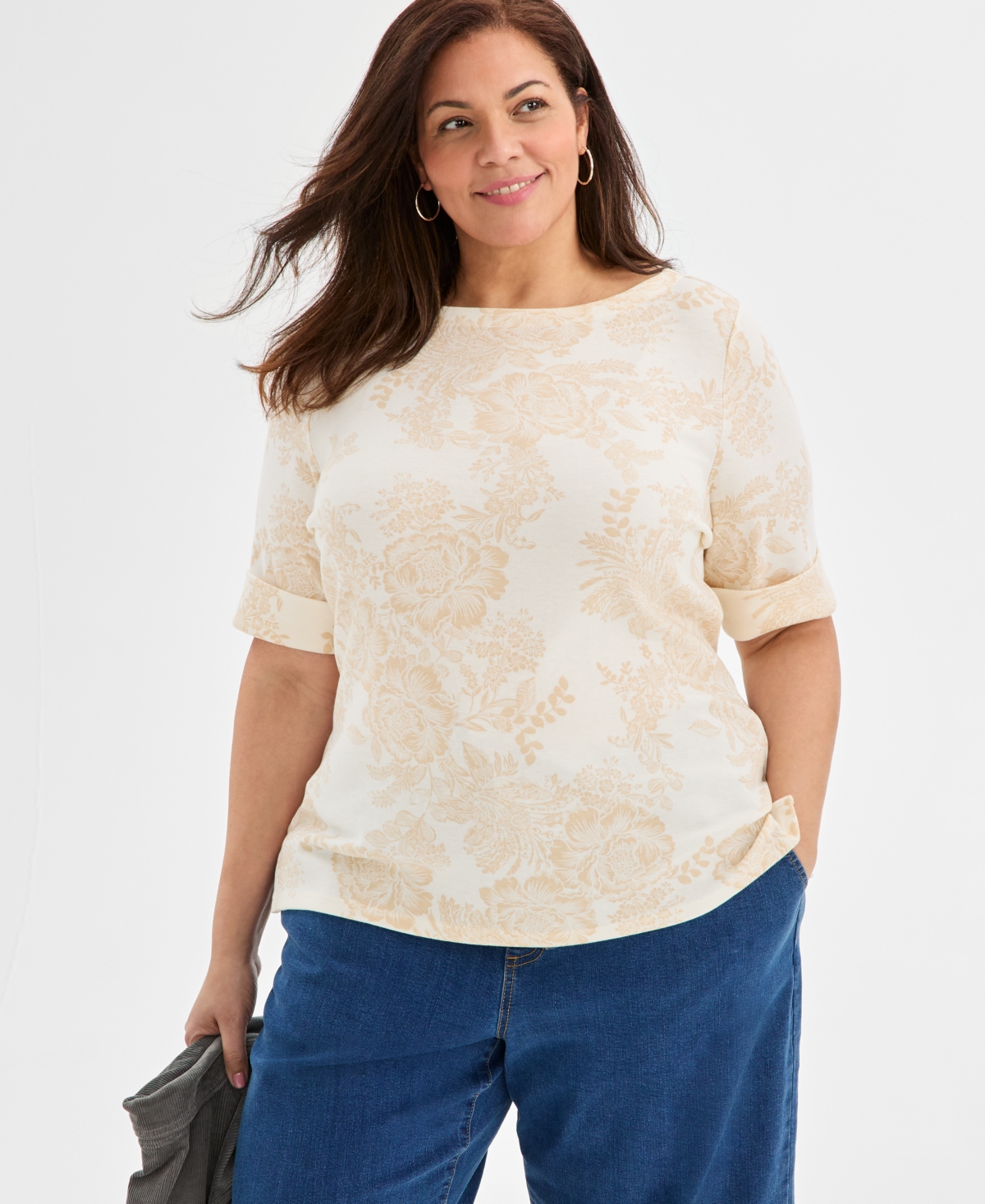 Click here for Style & Co Plus Size Printed Elbow-Sleeve Top  Mac... prices