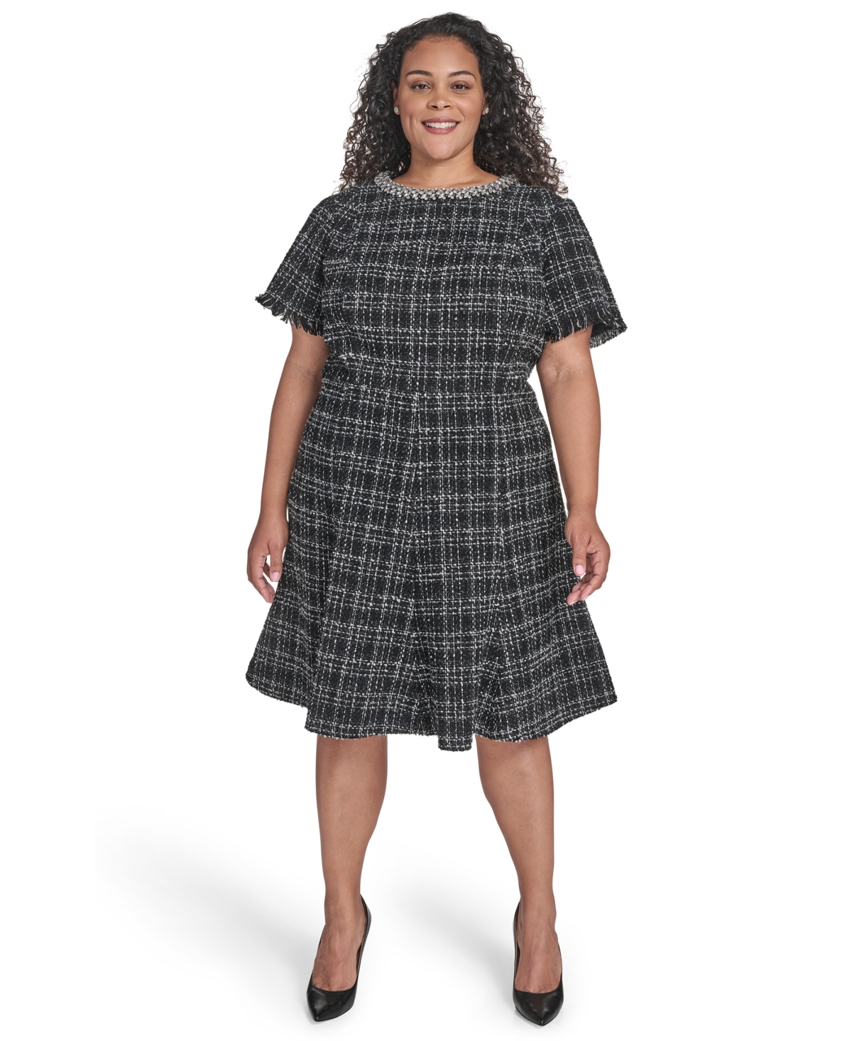 Click here for Eliza J Plus Size Tweed Fit & Flare Dress - Black prices