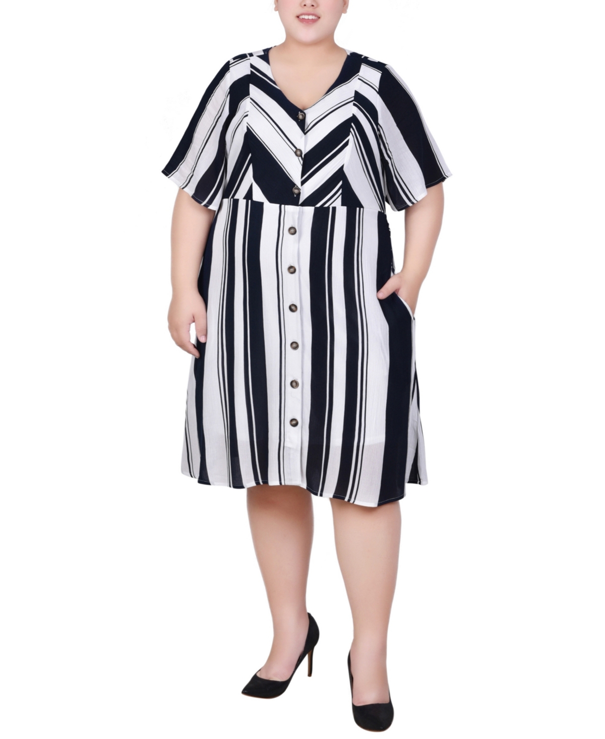 Click here for Ny Collection Plus Size Elbow Sleeve Button Front... prices