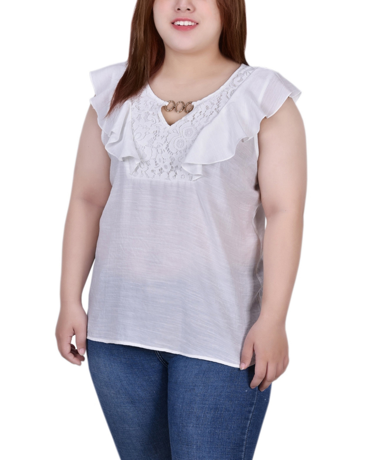 Click here for Ny Collection Plus Size Sleeveless Lace Yoke Top -... prices