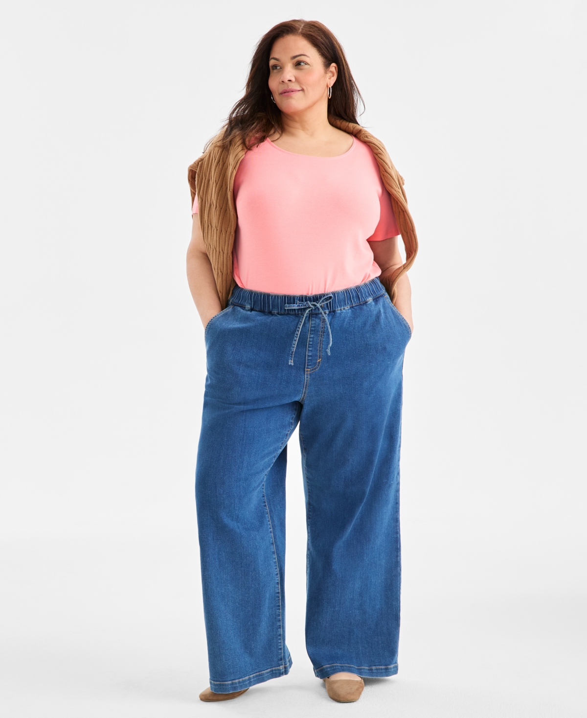 Click here for Style & Co Plus Size High-Rise Pull-On Wide-Leg Je... prices