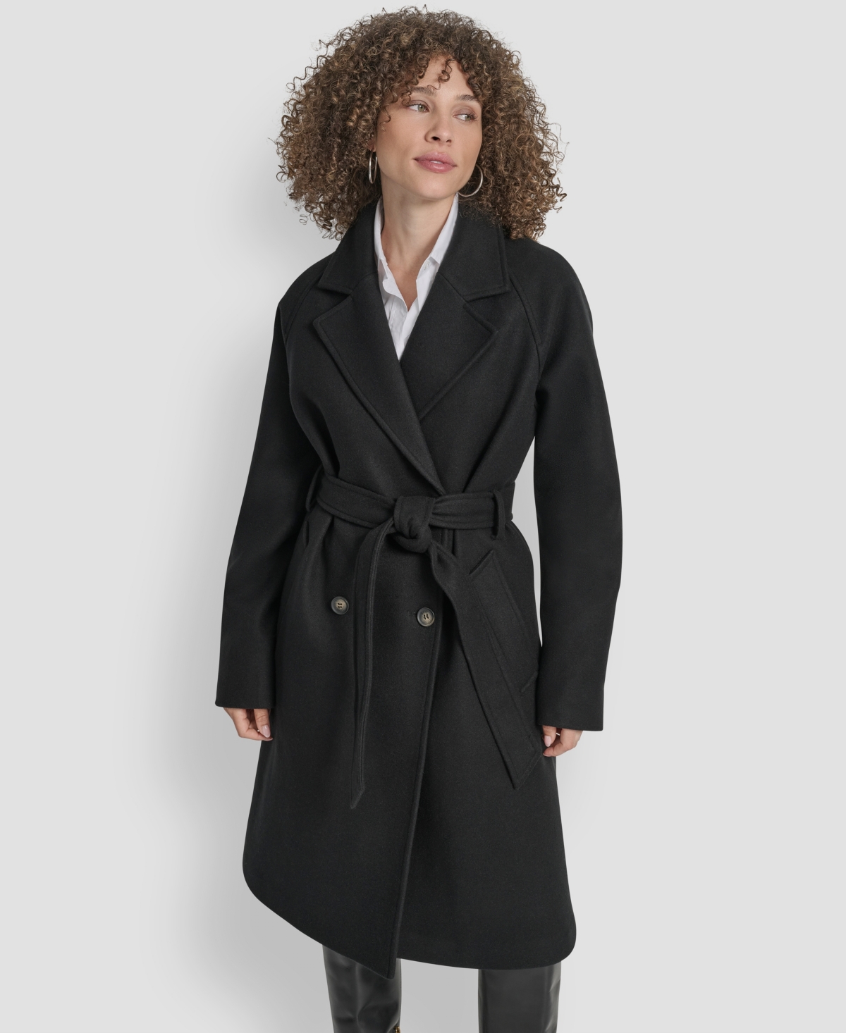 Click here for Dkny Petite Belted Notch Collar Coat - Black prices