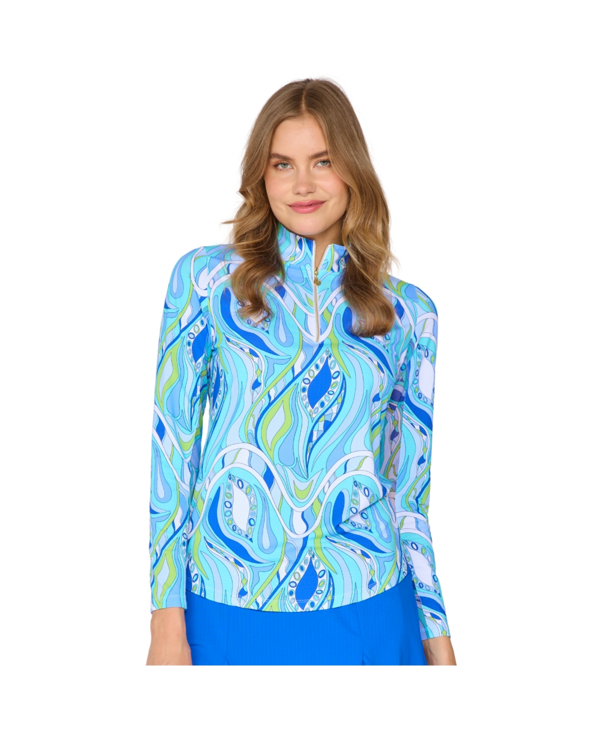 Click here for G Lifestyle Long Sleeve Mock Neck Top - Blue Mirag... prices