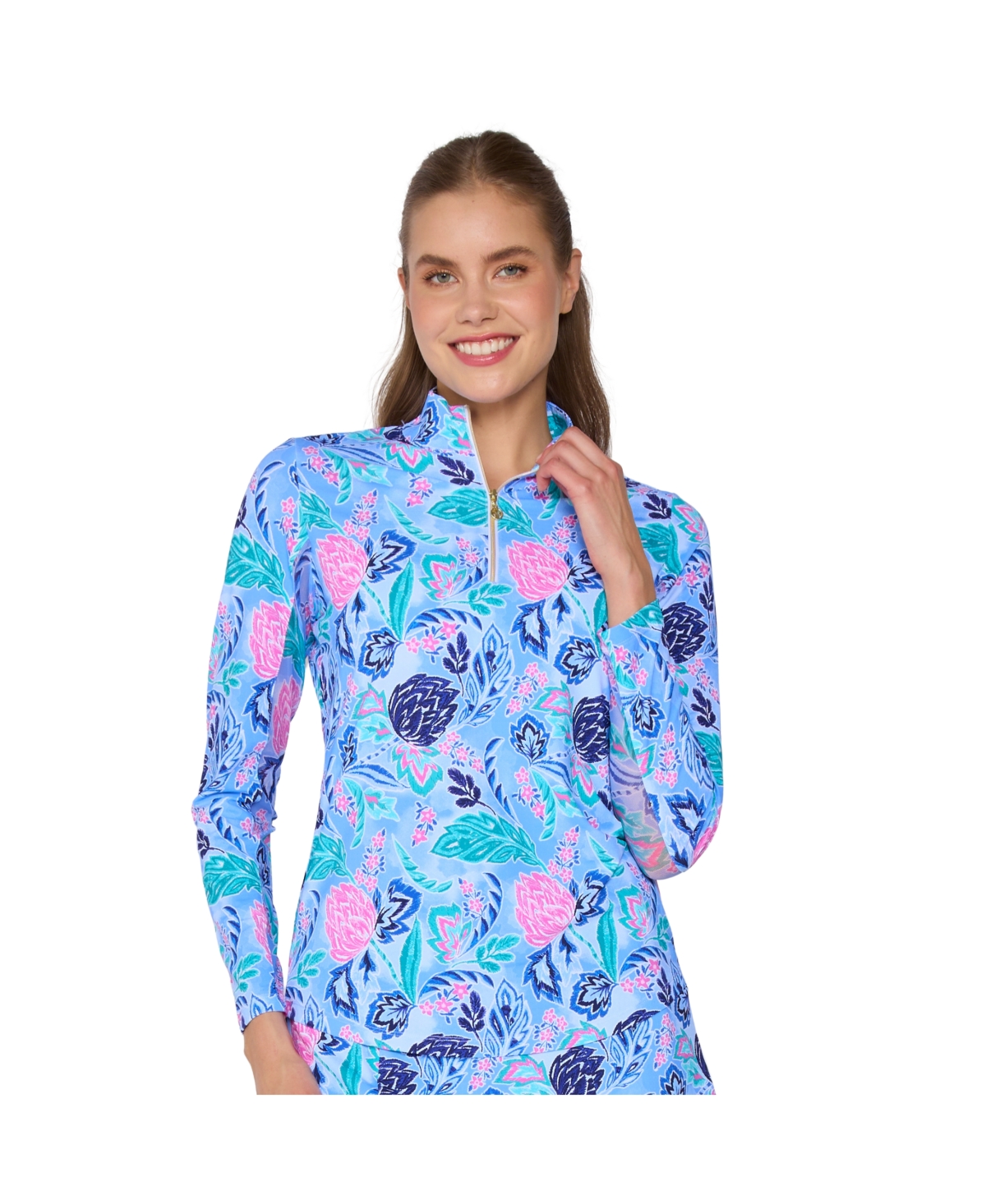 Click here for G Lifestyle Long Sleeve Mock Neck Top - Blue Parad... prices