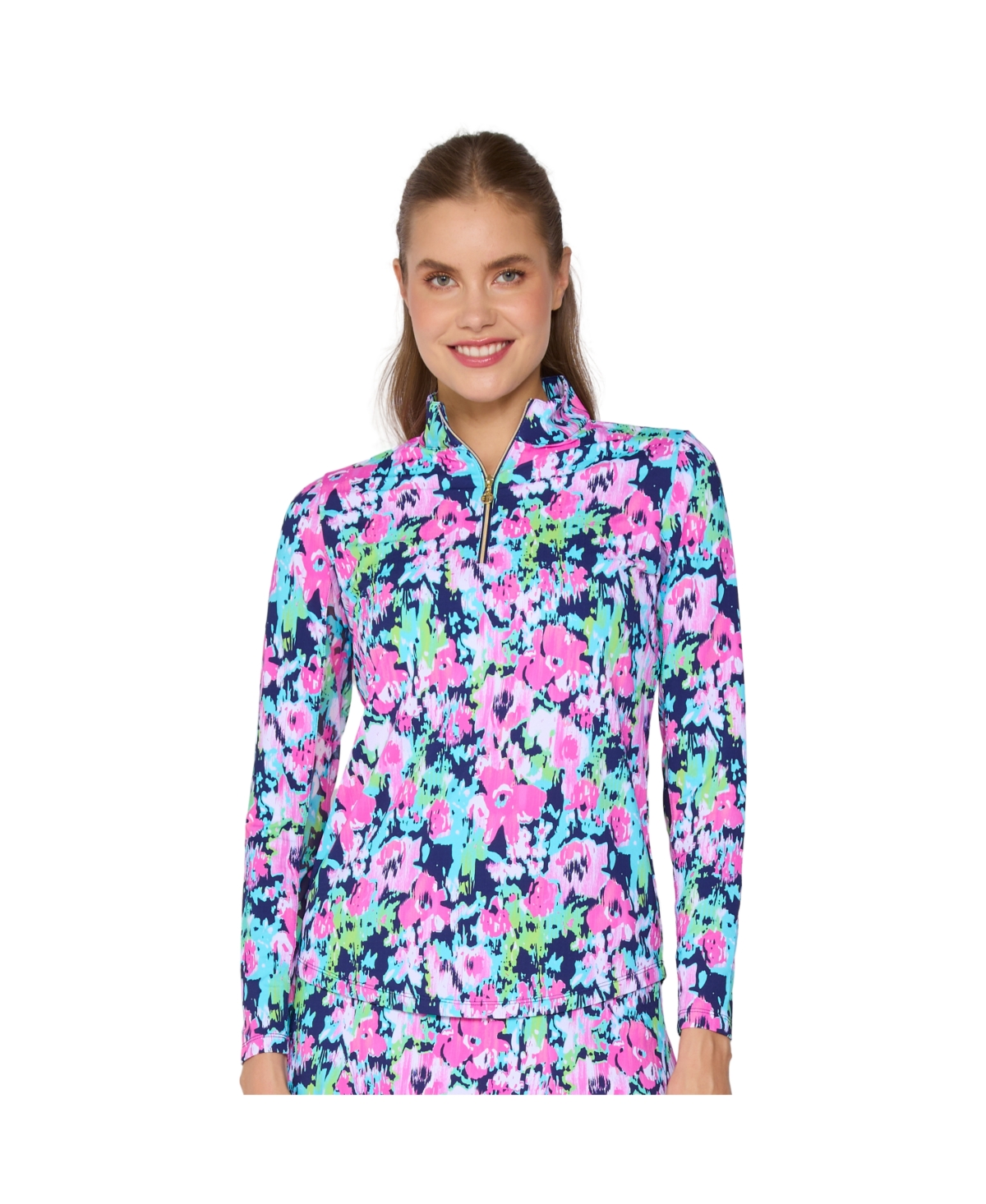 Click here for G Lifestyle Long Sleeve Mock Neck Top - Navy Bloom prices
