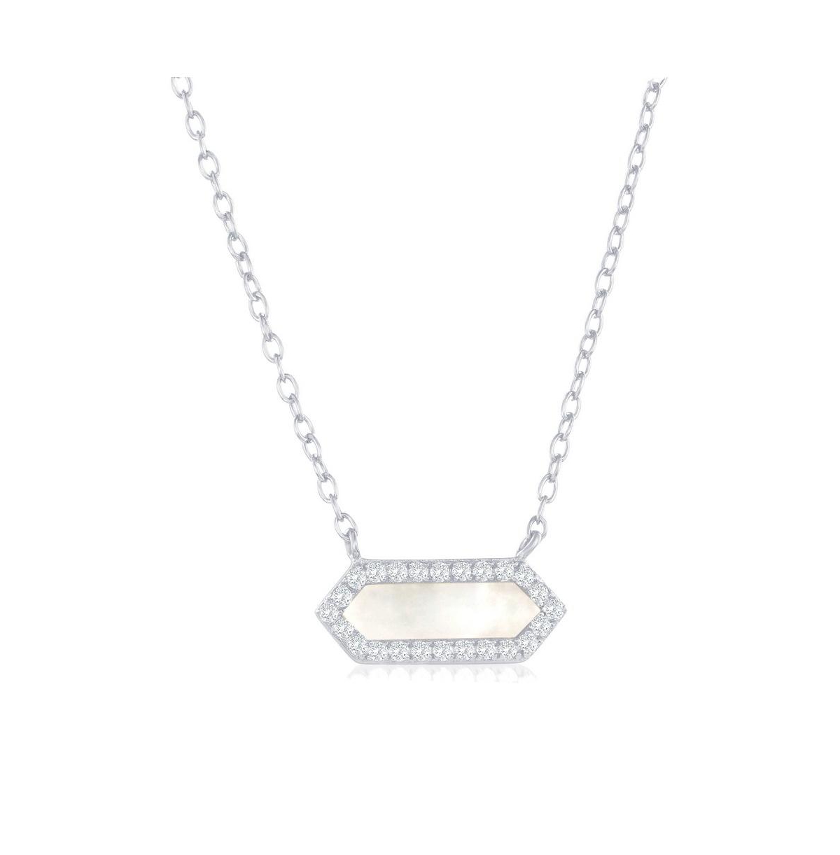 Click here for Sterling Silver  Hexagon Mop  Cz Border Necklace -... prices