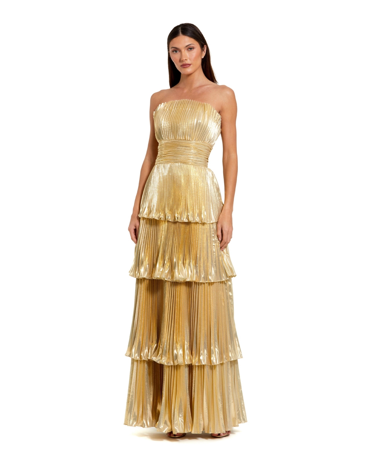 Click here for Mac Duggal Womens Strapless Pleated Metallic Layer... prices