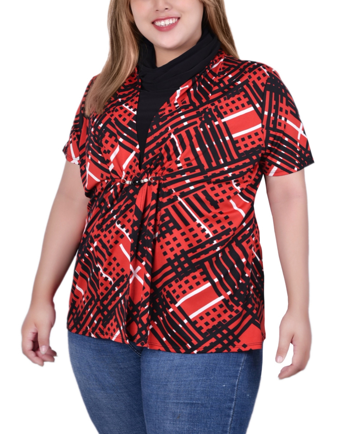 Ny Collection Plus Size Short Sleeve Cowl Neck Top - Lava Billg