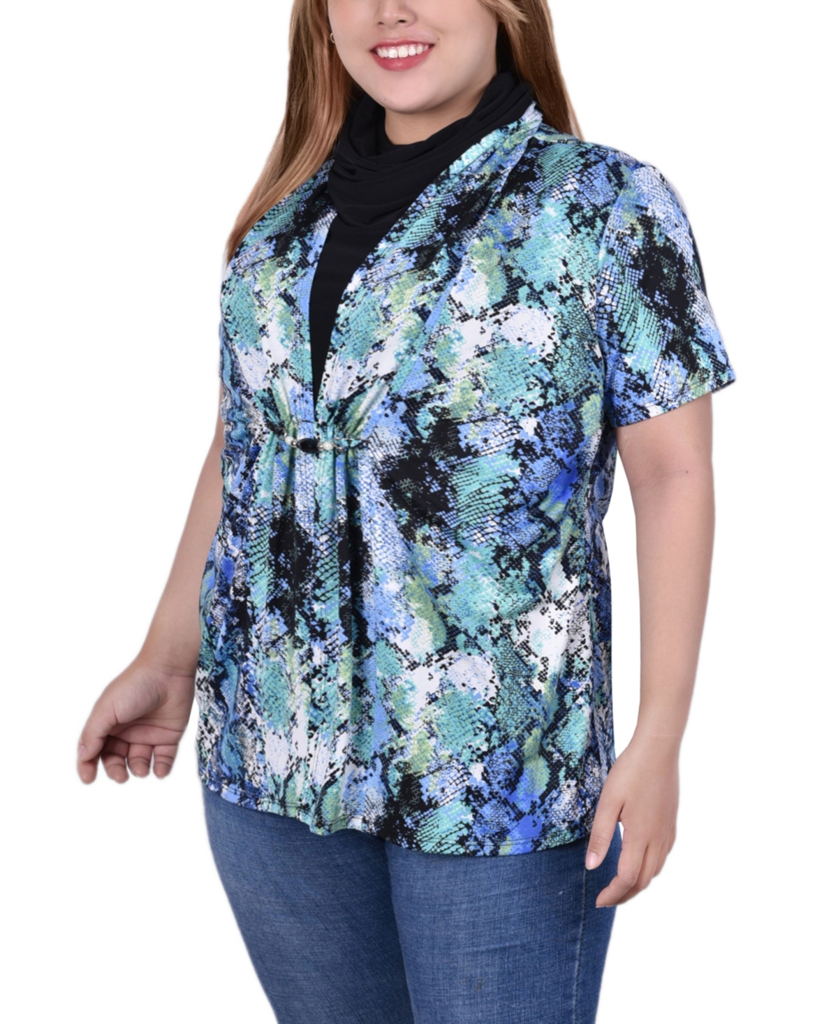Click here for Ny Collection Plus Size Short Sleeve Cowl Neck Top... prices