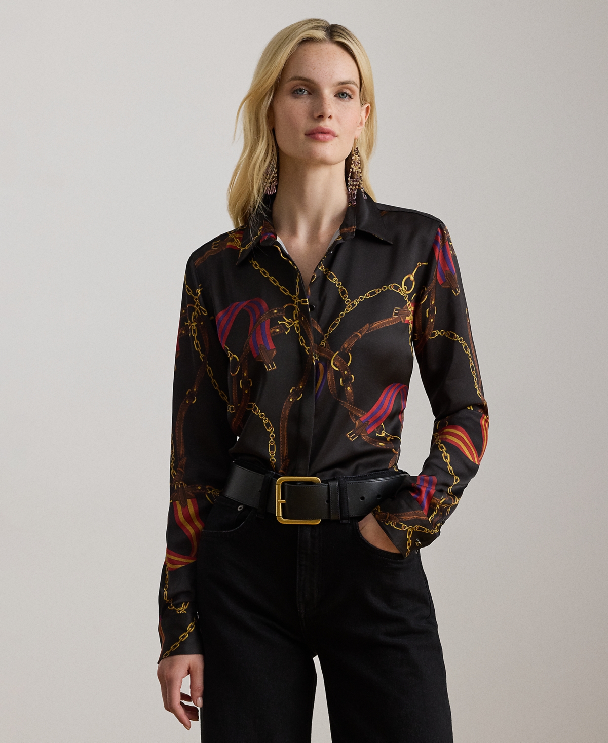 Click here for Lauren Ralph Lauren Petite Belting Print Shirt - B... prices