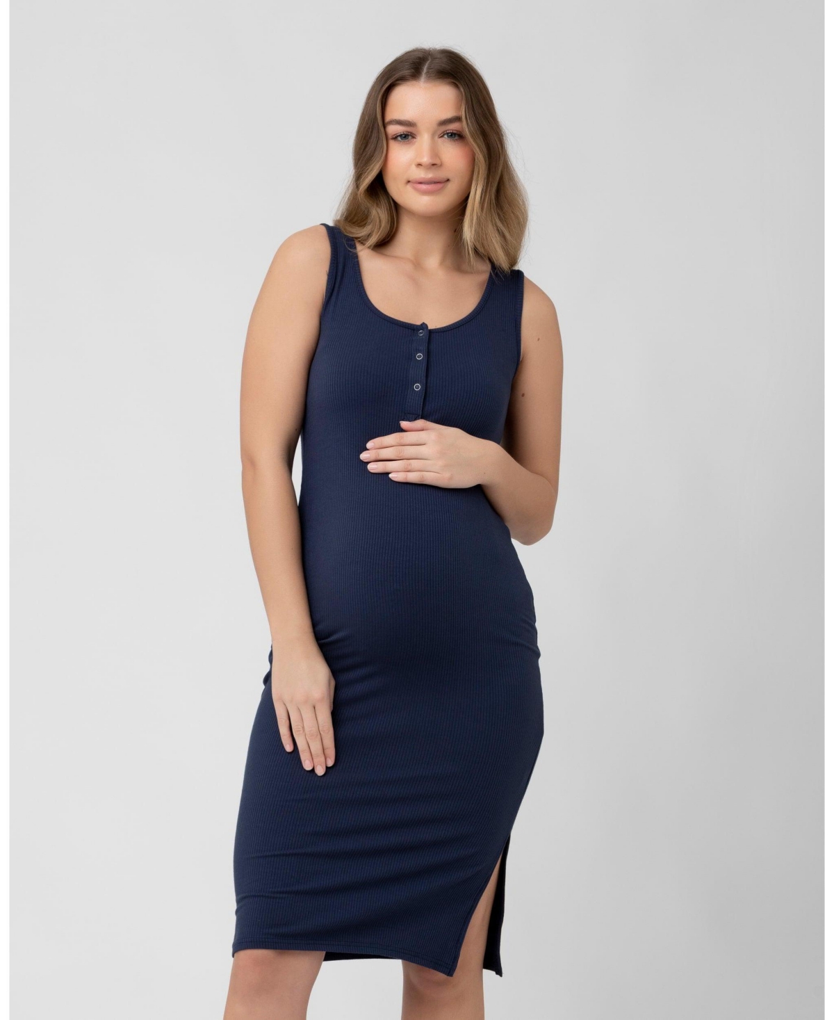 Click here for Ripe Maternity Penny Button Down Rib Dress in Navy... prices