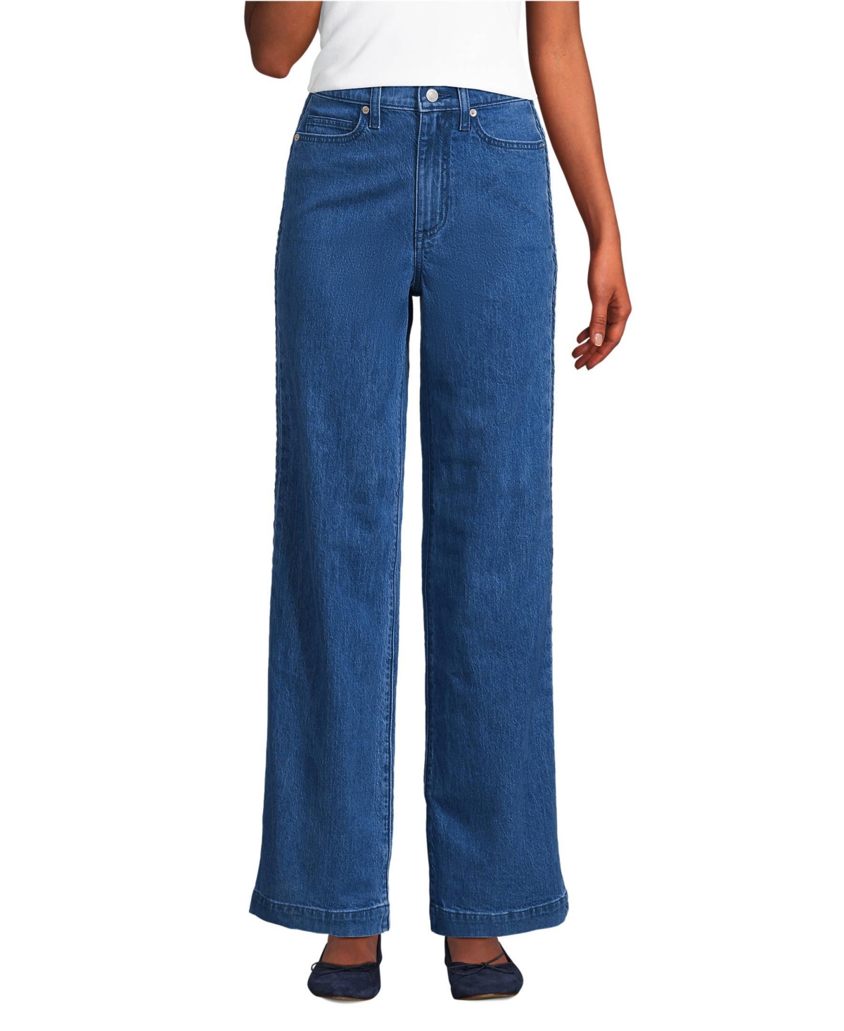 Click here for Lands End Womens Petite Soft Denim High Rise Wide... prices