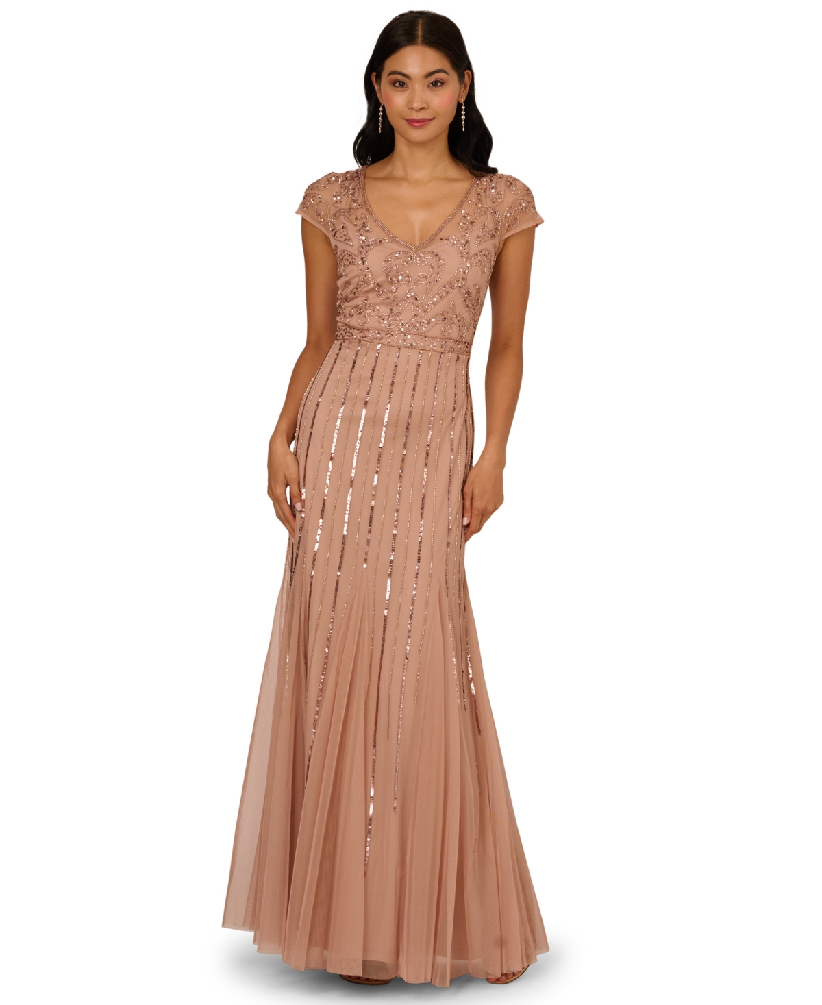 Click here for Adrianna Papell Womens Embellished V-Neck Godet Go... prices