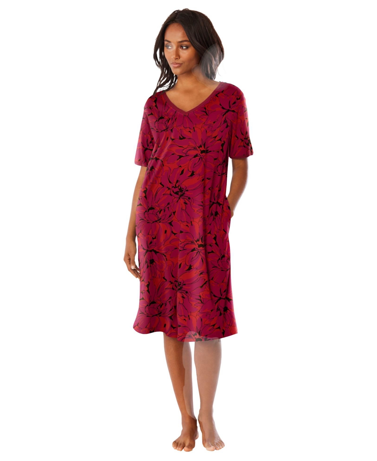 Click here for Dreams & Co. Womens Short T-Shirt Lounger - Red fl... prices