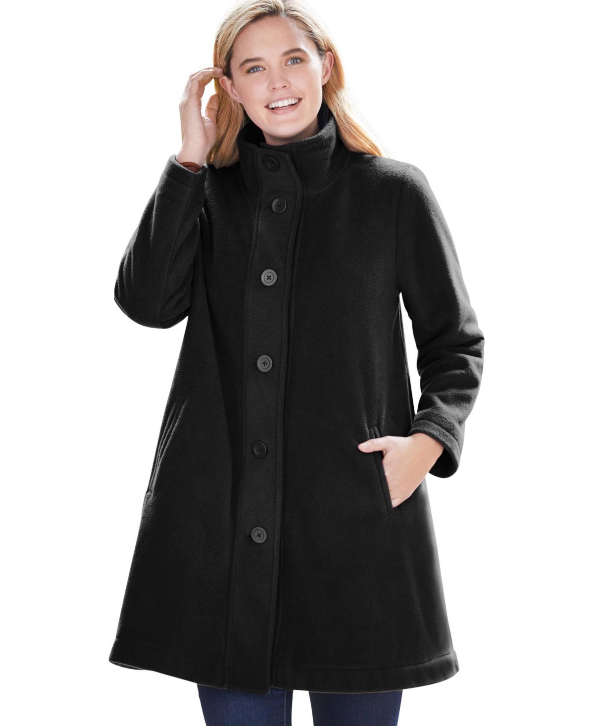 Click here for Woman Within Womens Plus Size Fleece Swing Funnel-... prices