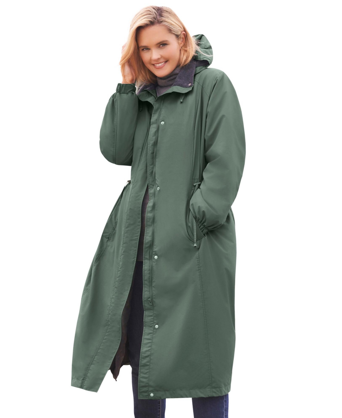 Click here for Woman Within Plus Size Long Hooded Taslon Jacket -... prices