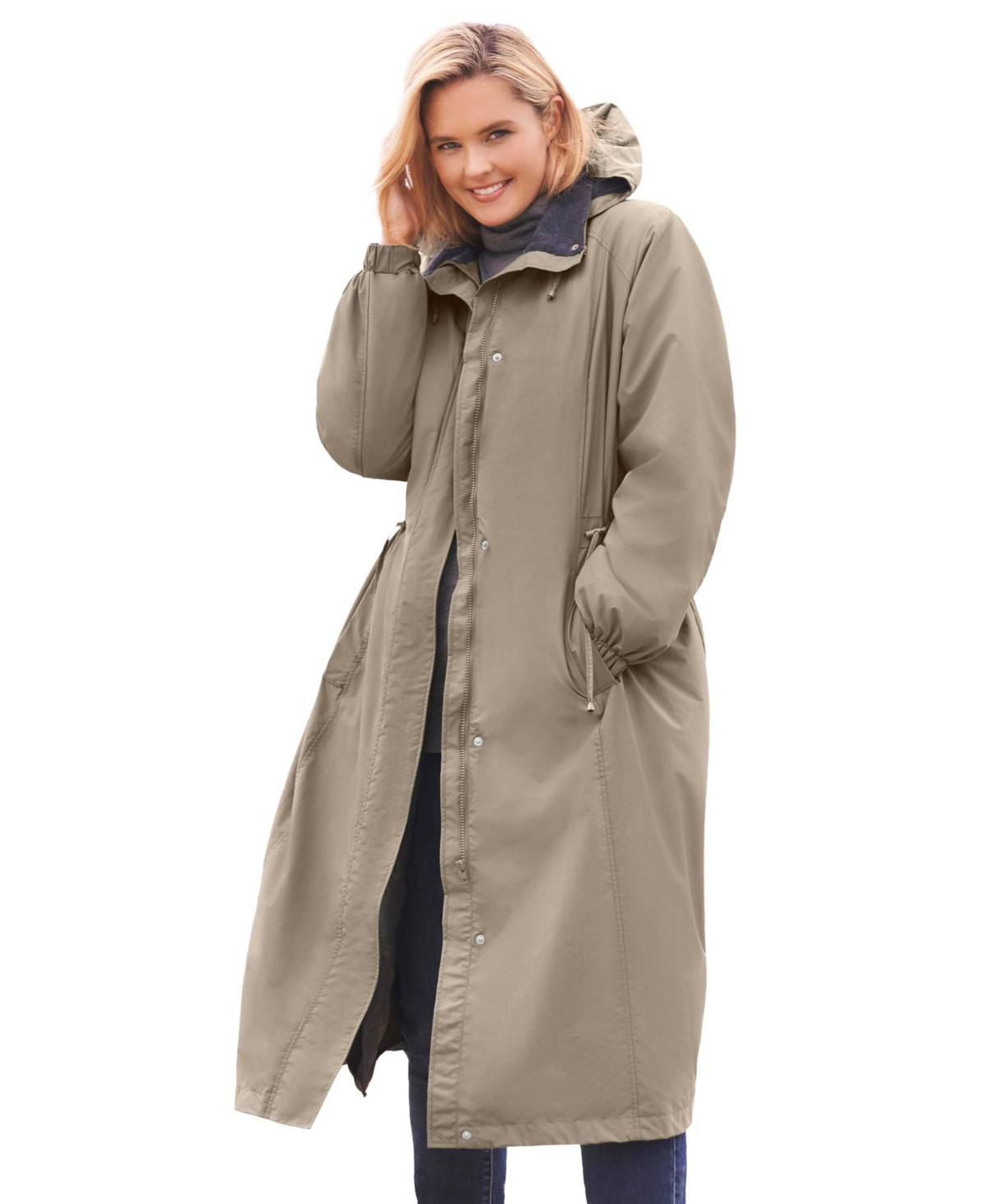 Click here for Woman Within Plus Size Long Hooded Taslon Jacket -... prices