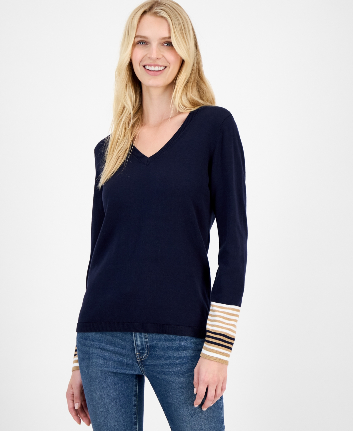 Click here for Nautica Jeans Womens Cotton V-Neck Sweater - Night... prices