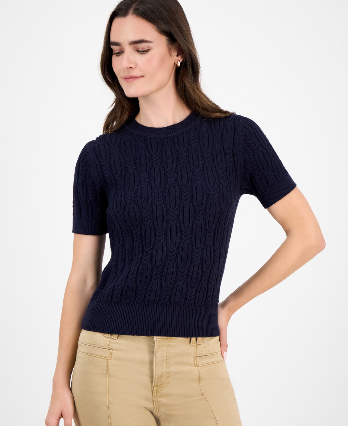 Click here for Nautica Womens Cotton Cable-Knit Sweater - Night S... prices