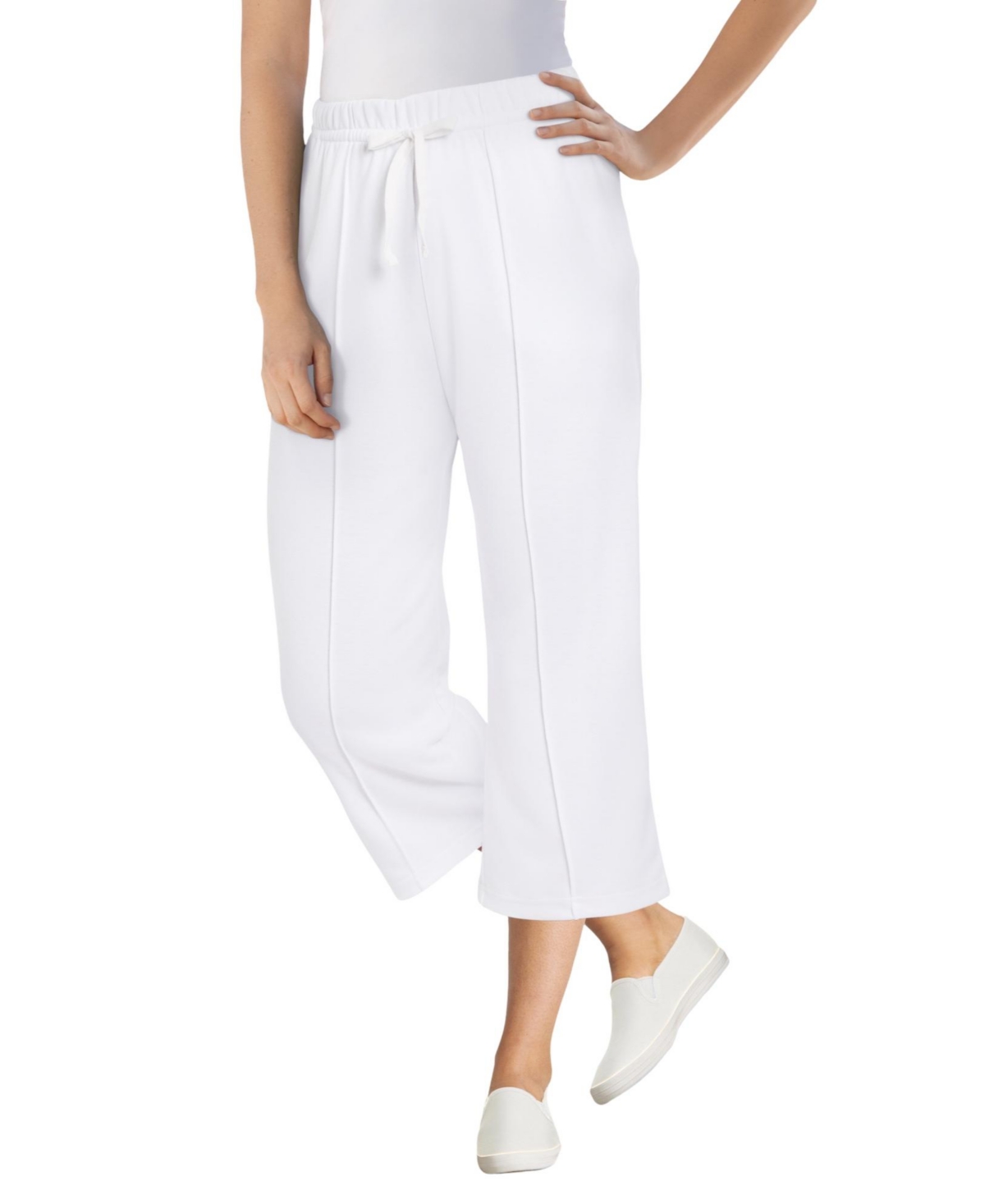 Click here for Woman Within Plus Size Easy Going Knit Capri - Whi... prices