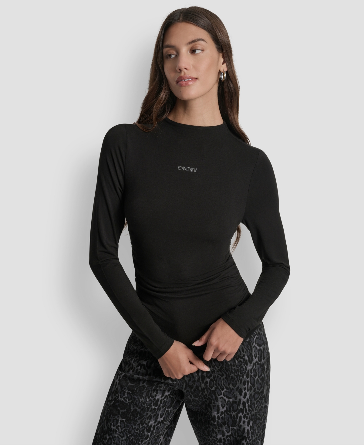 Click here for Dkny Jeans Petite Side Ruched Long Sleeves Top - B... prices