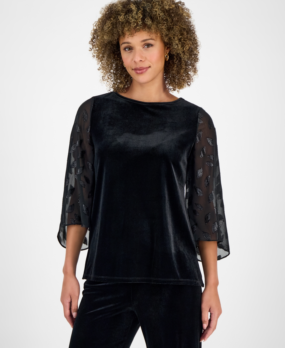 Click here for Kasper Womens Velvet Mixed-Media 3/4-Sleeve Top -... prices