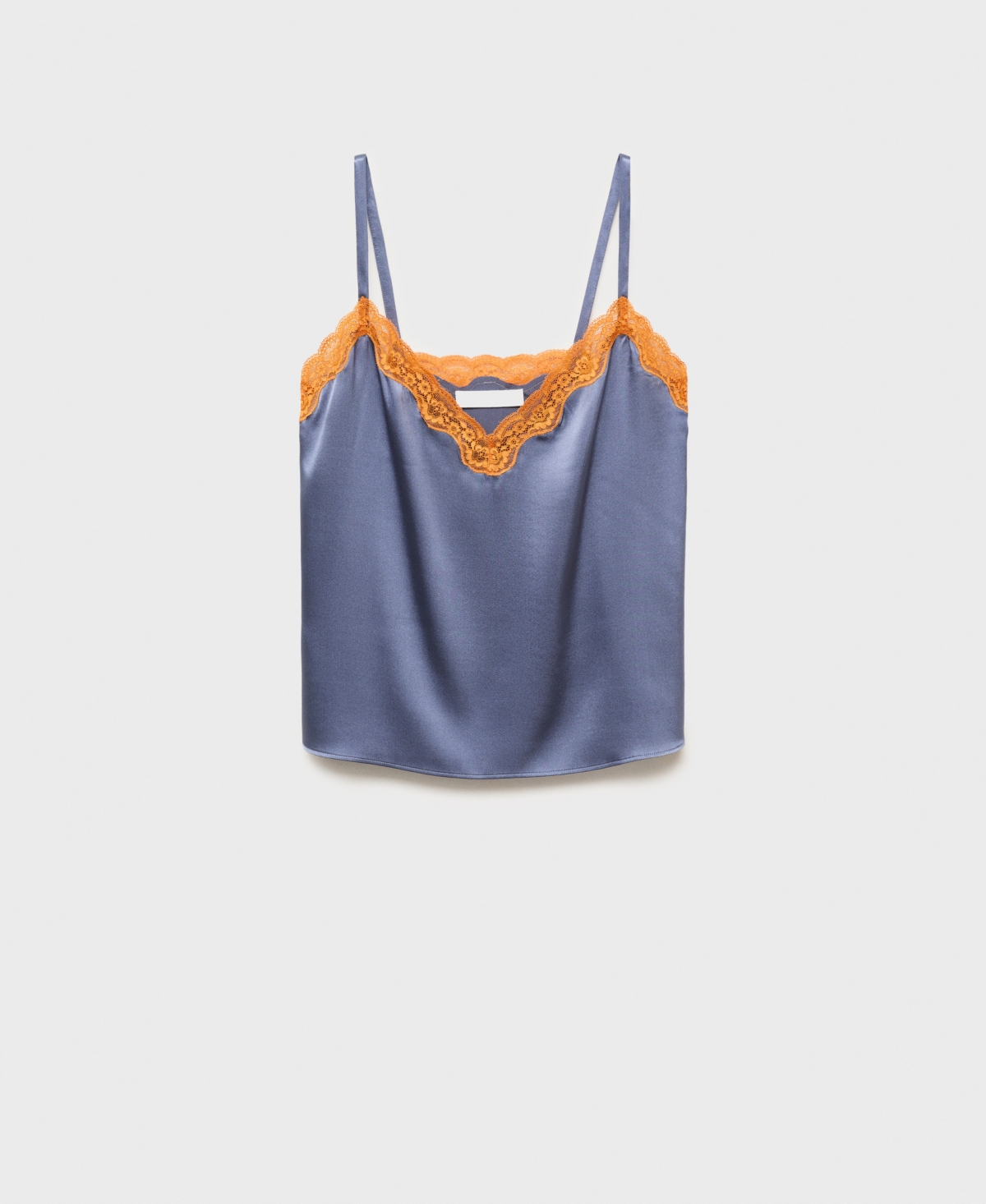 Click here for Mango Womens Contrasting Lace Silk Top - Ink Blue prices