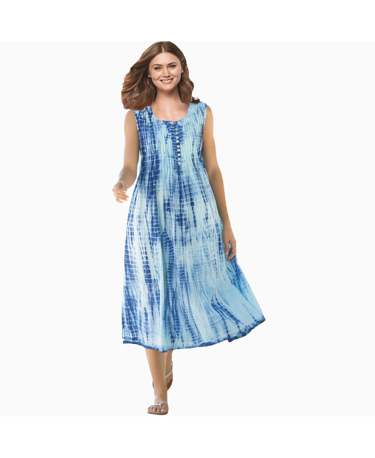Click here for Woman Within Plus Size Sleeveless Pintuck Tie-Dye... prices