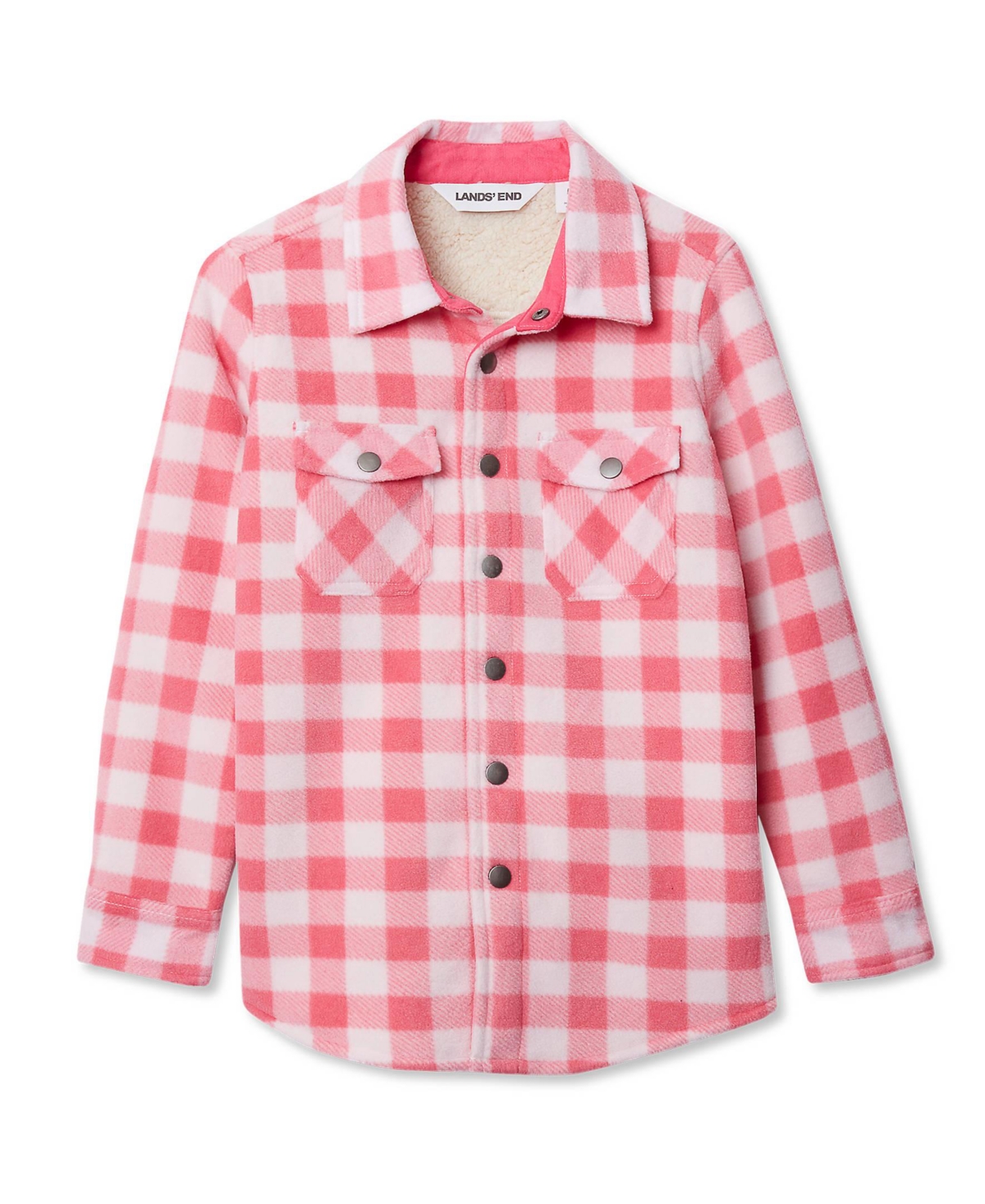 Click here for Lands End Kids Flannel Shacket - Light/hot pink pl... prices