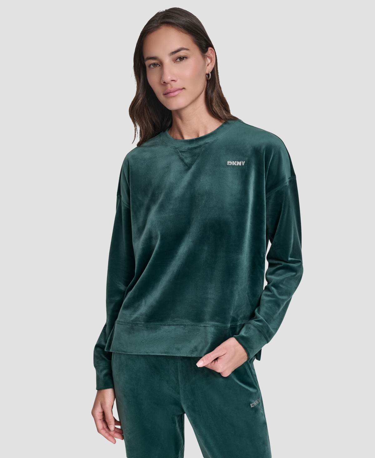 Click here for Dkny Womens Platinum Velour Crewneck Sweatshirt -... prices