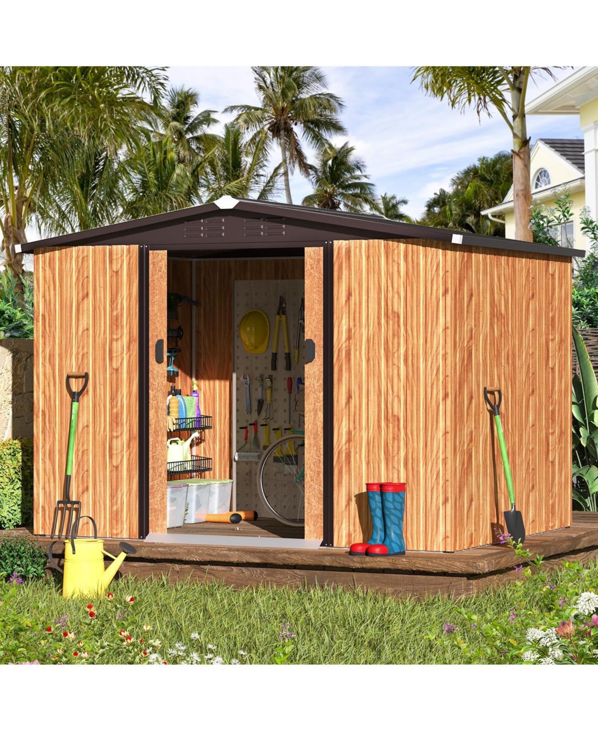 Click here for Aecojoy 8x6 Ft Outdoor Storage Tool Shed - Wood gr... prices
