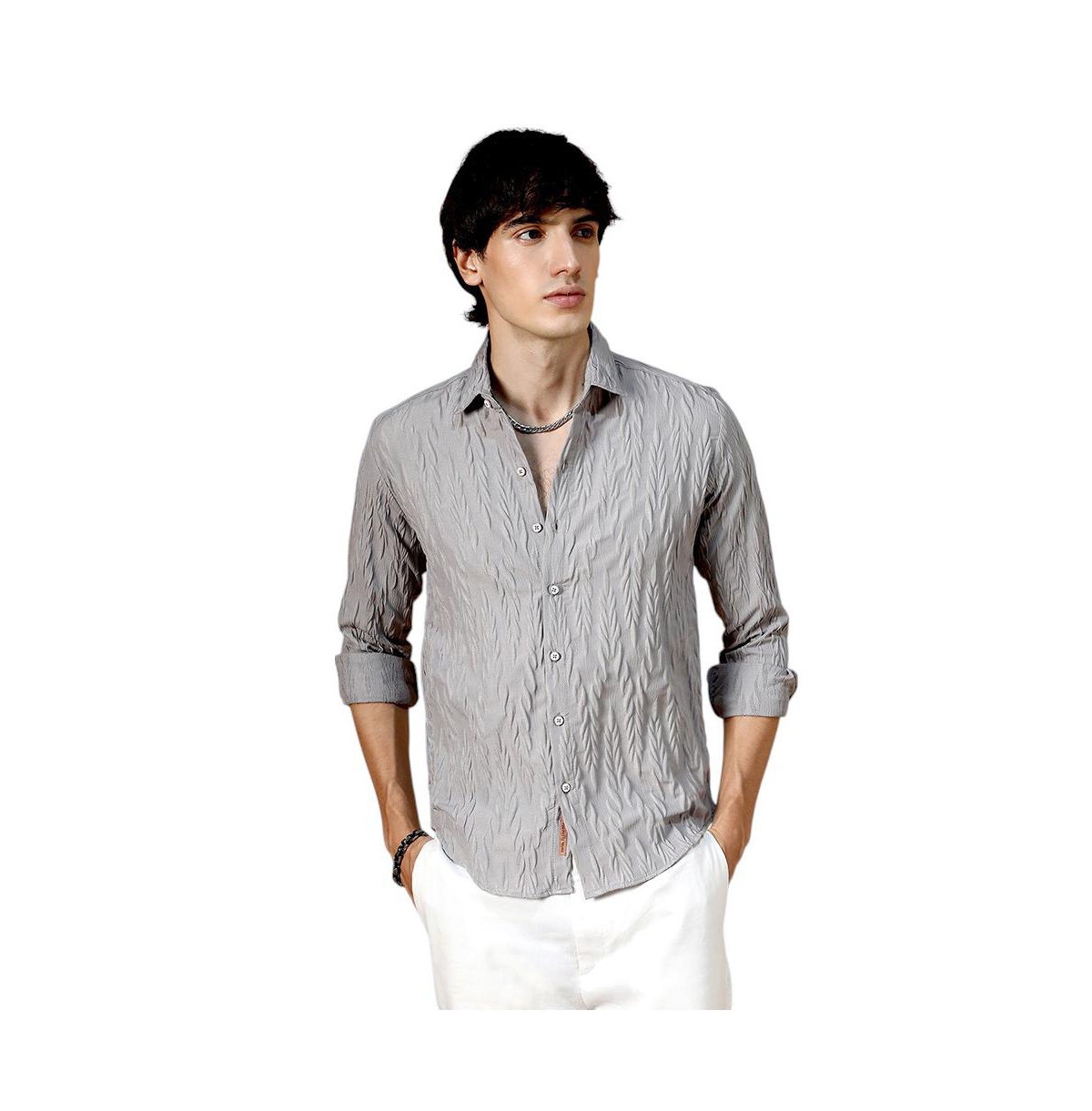 Click here for Campus Sutra Mens Grain-Textured Shirt - Grey prices