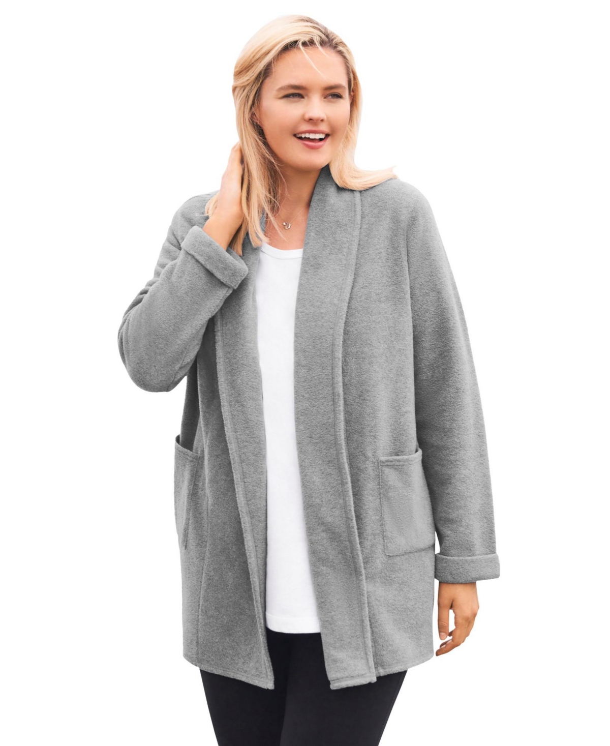 Click here for Woman Within Plus Size Within Microfleece Cardigan... prices