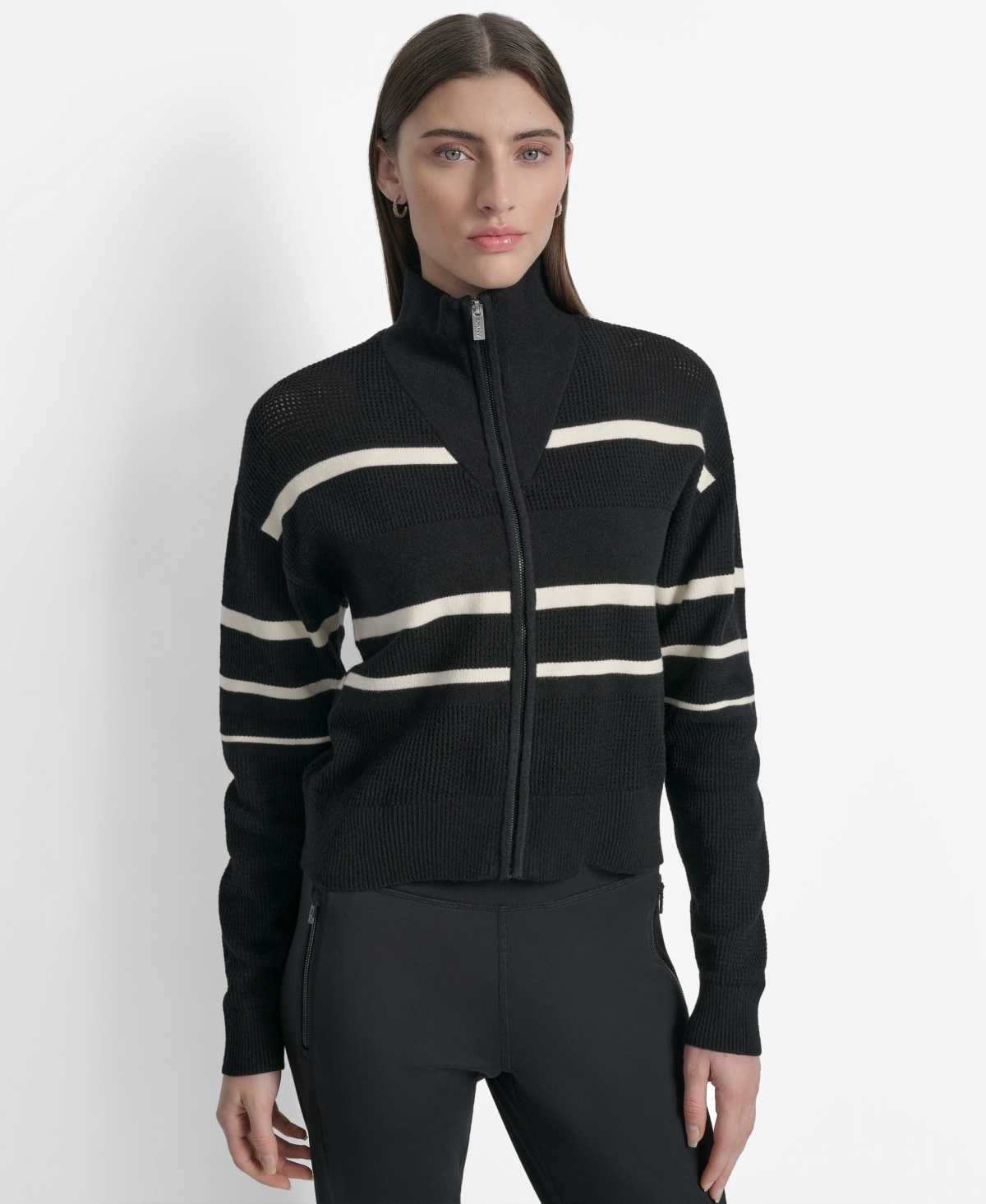 Click here for Dkny Womens Open Stitch Full Zip Stripe Jacket - B... prices