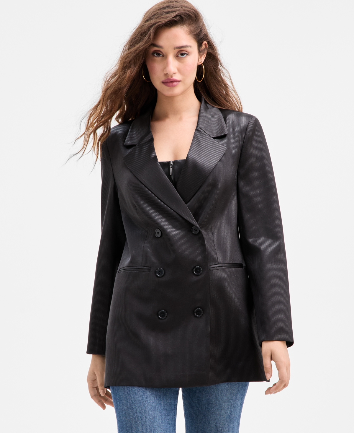 Click here for Guess Womens Jemma Pinstriped Double-Breasted Blaz... prices
